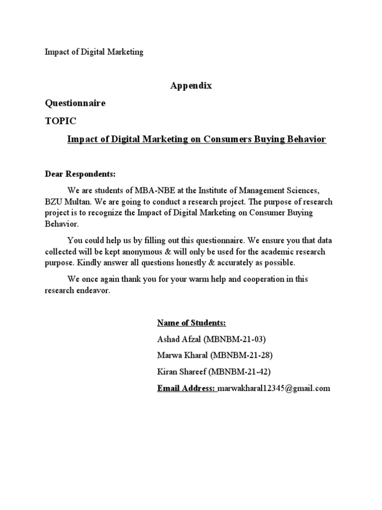 Digital Marketing Impact Questionnaire | PDF | Social Media | Popular ...