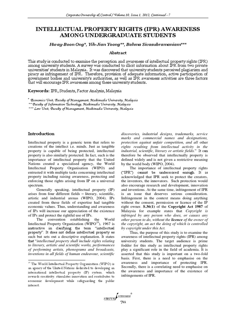 IPR Survey Project | PDF | Intellectual Property | Copyright Infringement