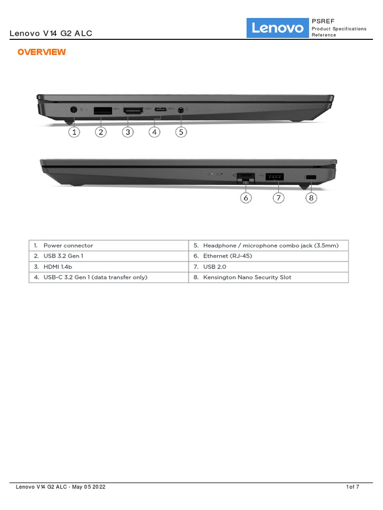 Lenovo V14 G2 ALC Spec | PDF | Usb | Solid State Drive