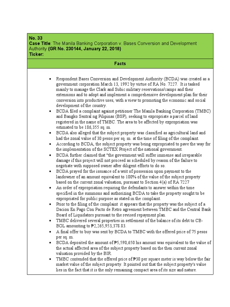 The Manila Banking Corporation v. Bases Conversion and Development Authority | PDF | Real Estate ...