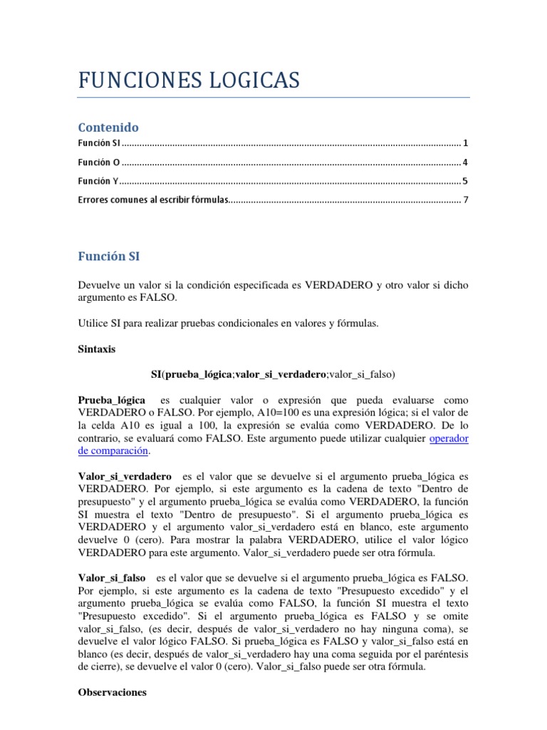 Funciones Logicas | PDF | Hoja de cálculo | Fórmula