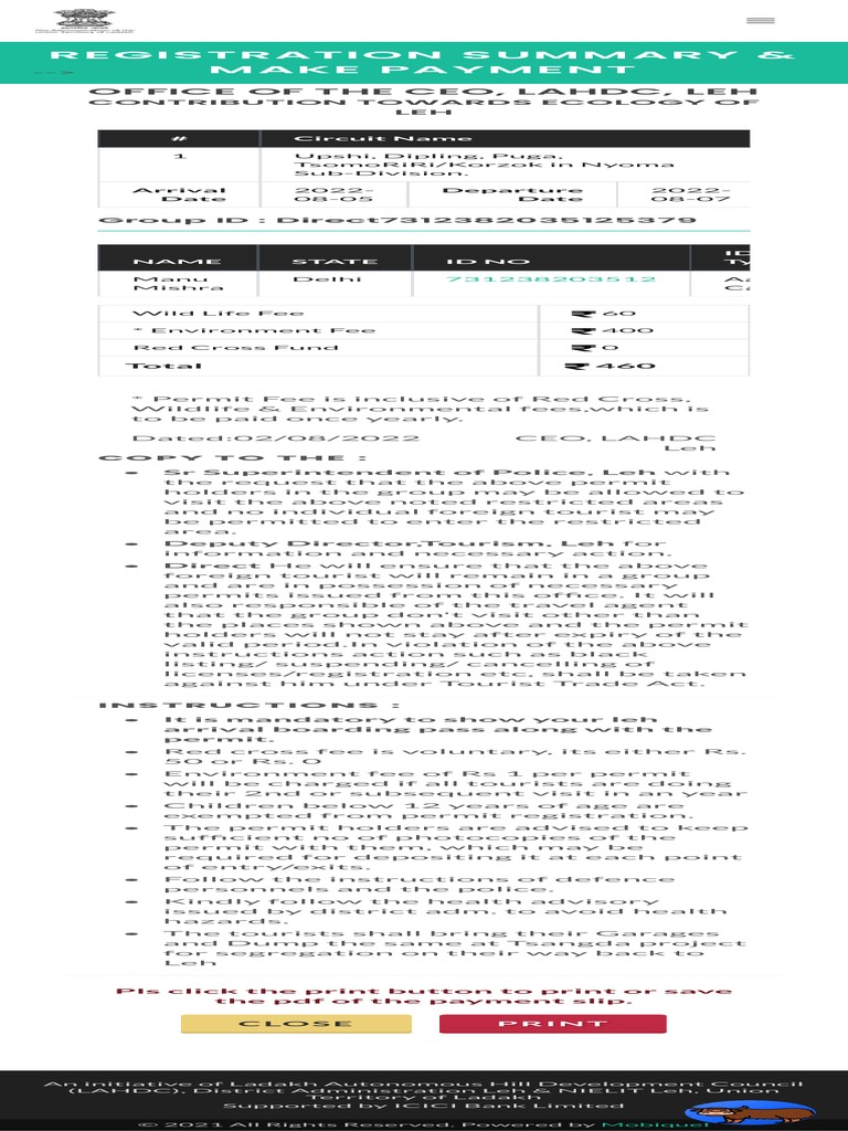 Leh District Permit Tracking System | PDF | Fee