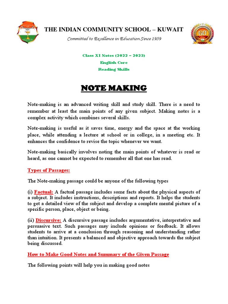 Note Making | PDF | Human Communication | Cognition