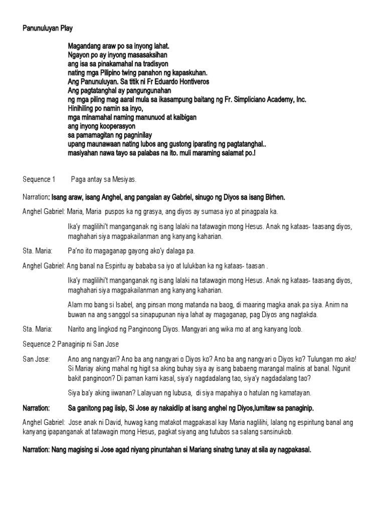 Panunuluyan Play | PDF