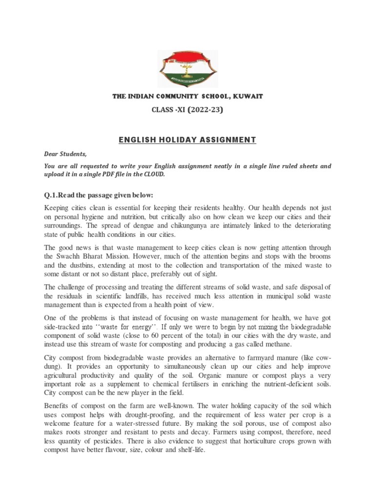 22-23 Class 11 Summer Holiday Assignment | PDF | Compost | Soil