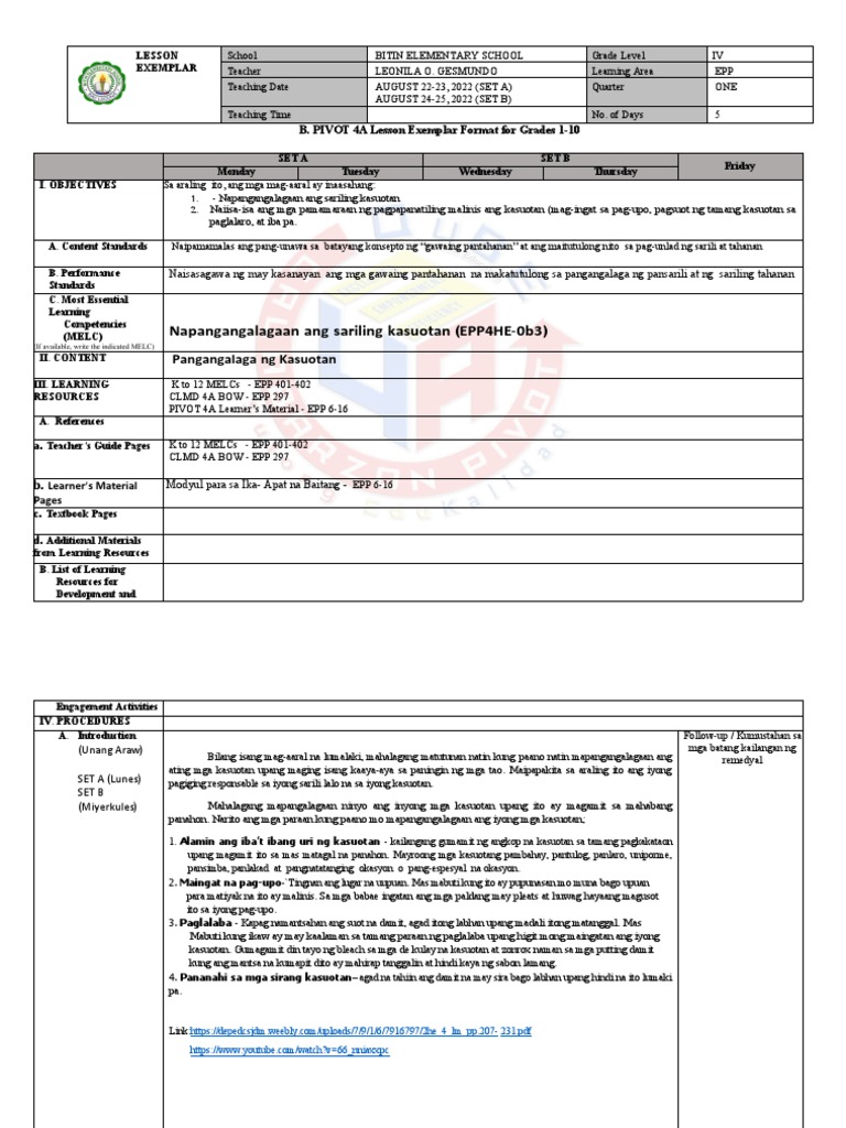 Le Epp Q1 Week1 G4 | PDF