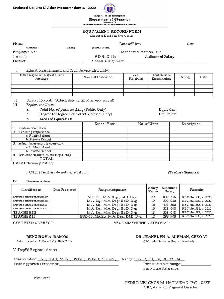 EQUIVALENT-RECORD-FORM_NBC579 | PDF | Master's Degree | Teachers