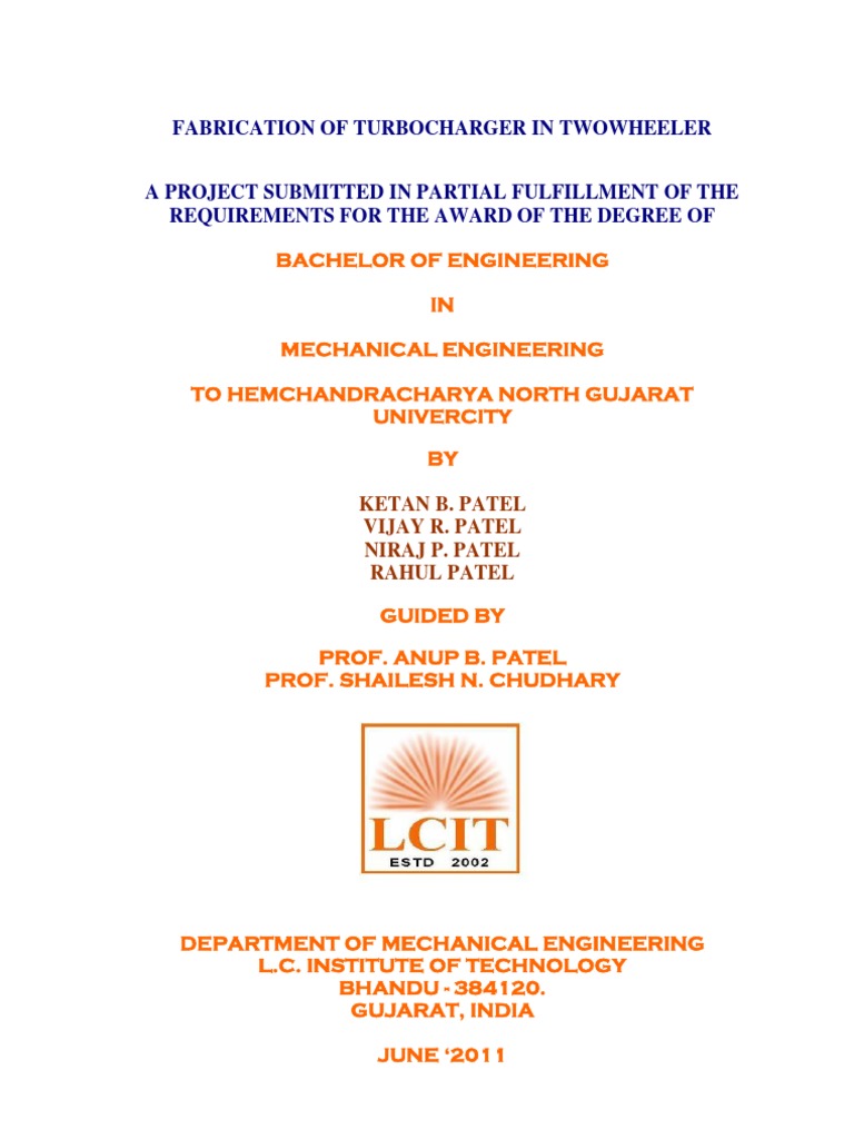 Turbocharger Fabrication in Two-Wheeler | PDF | Science & Mathematics ...
