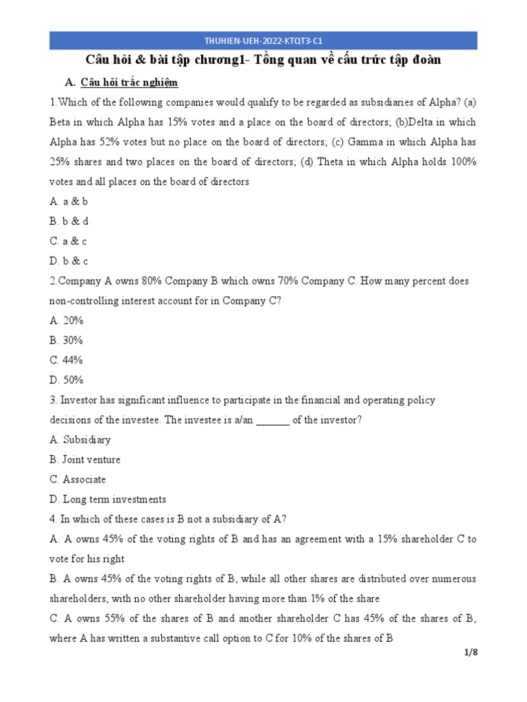 Baitap C1 HV | PDF | Financial Statement | Subsidiary