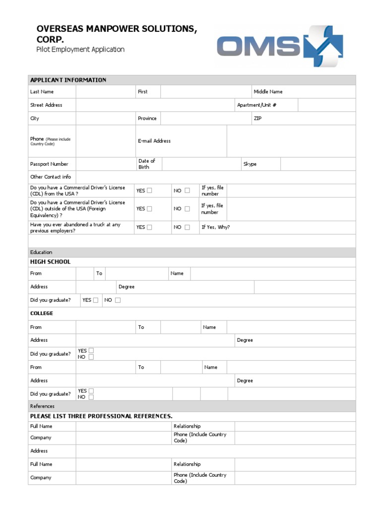 Truck Driver Employment application | PDF