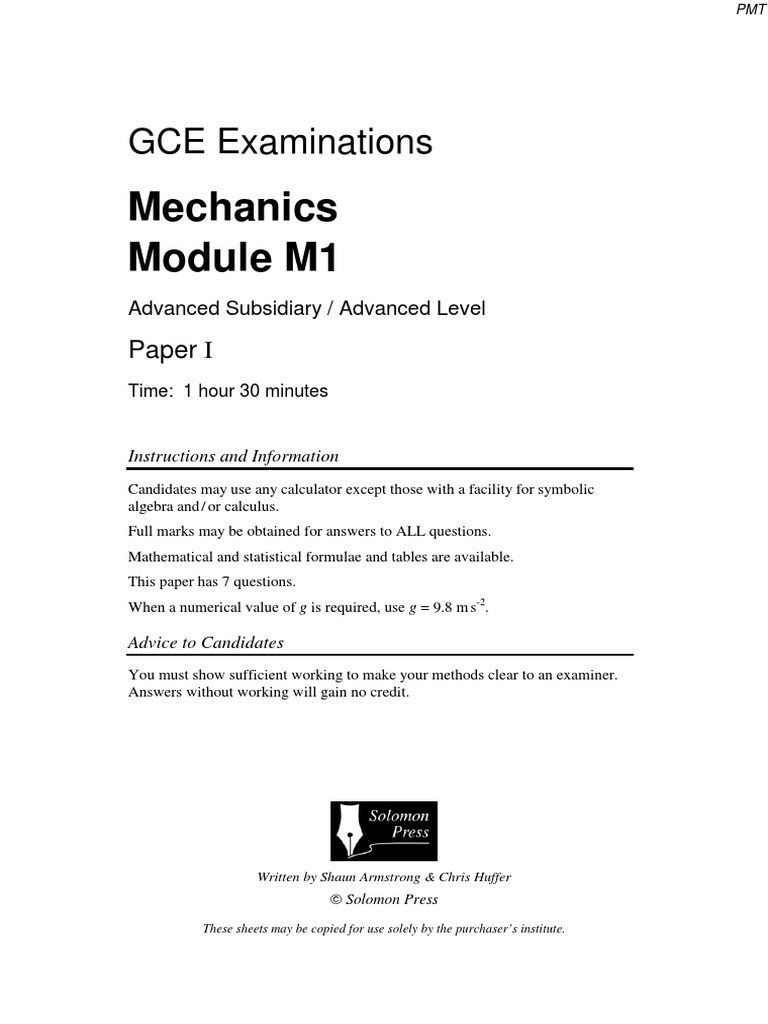 Solomon I QP - M1 Edexcel | PDF | Acceleration | Mechanics