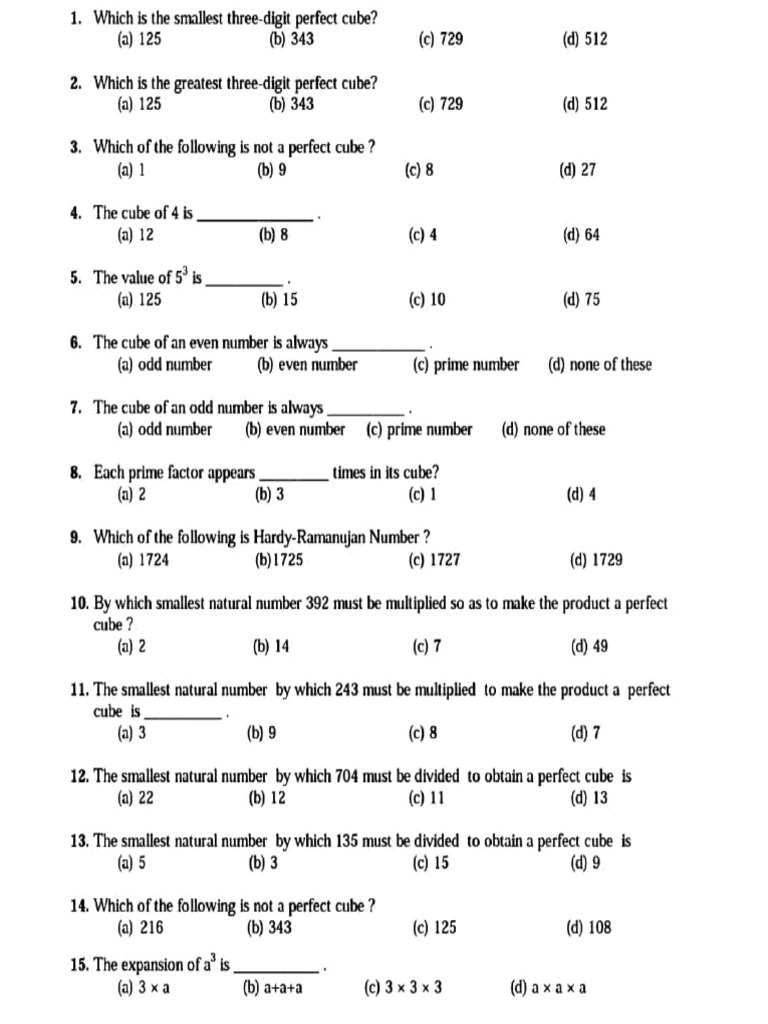 Perfect Cubes: Questions & Answers | PDF | Algebra | Mathematical Objects