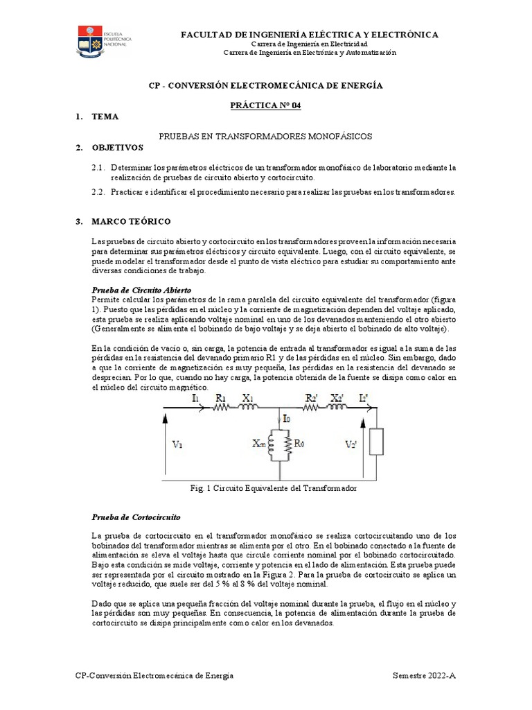 Hoja Guía Práctica No.3 Conversión Electromecánica de Energía | PDF | Transformador | Inductor