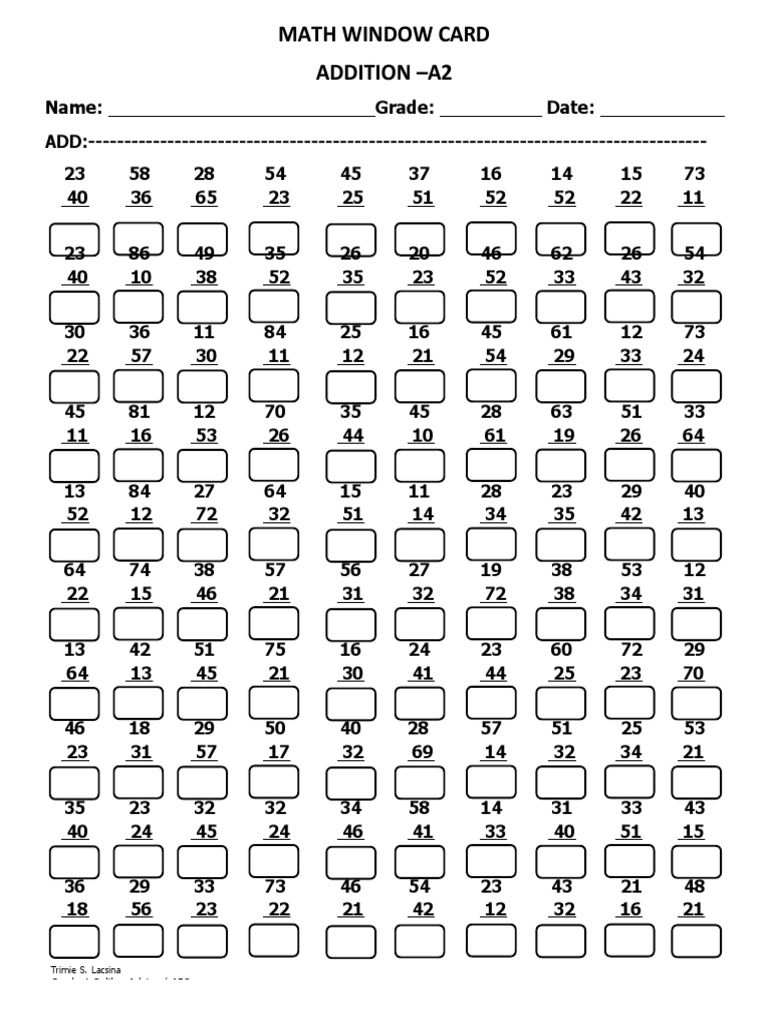 PDF Math Window Cards Intermed 1 | PDF
