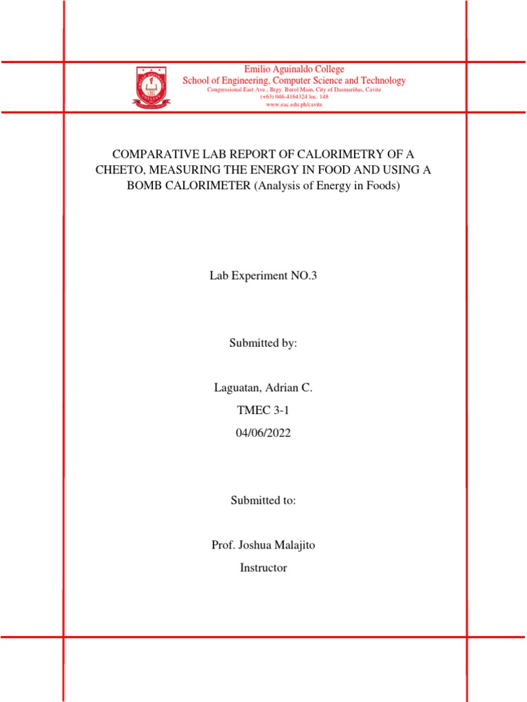 Laguatan Adrian C. Laboratory Activity 3analysis of Energy in Foods ME ...