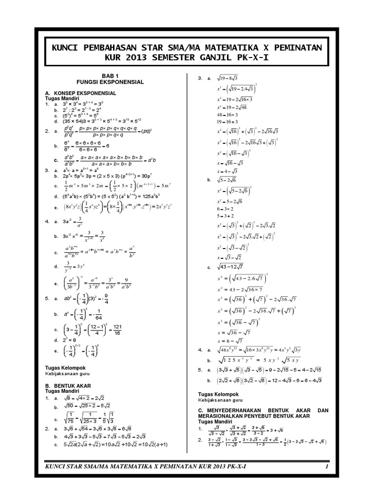 Kunci Matematika (P) X K13 Pk-X-I. | PDF