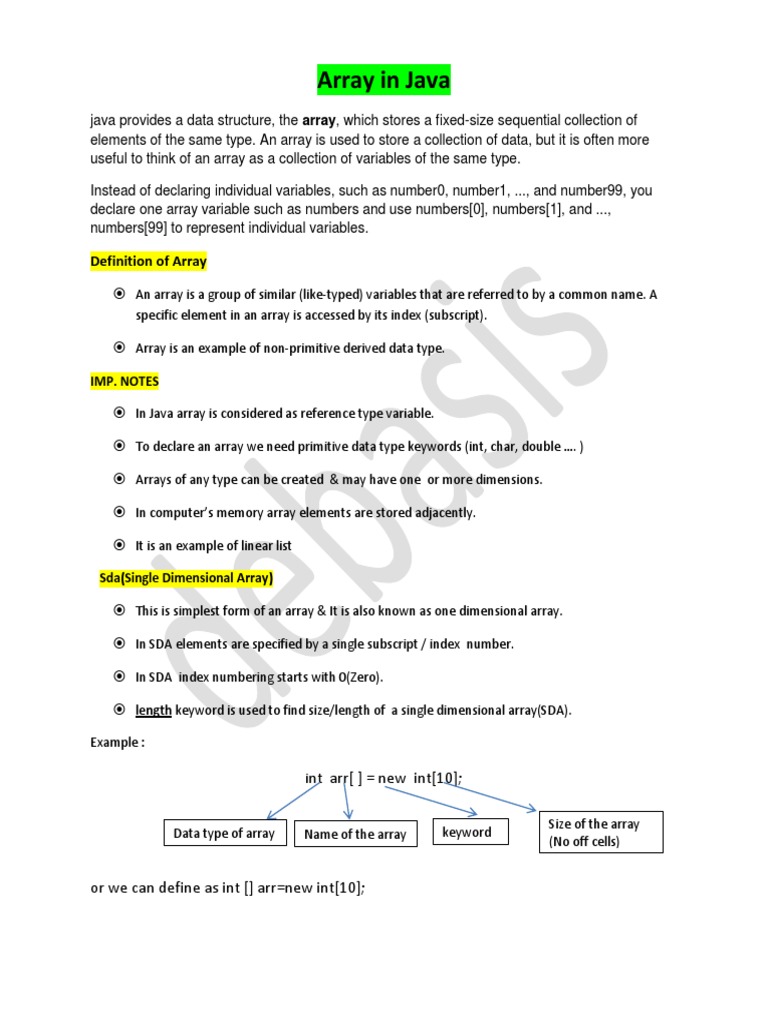 Array In Java F Pdf Array Data Structure Integer Computer Science