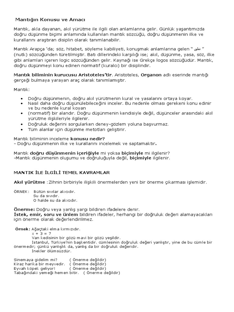 11.sinif Mantik Mantiga Giris Ders Notlari | PDF