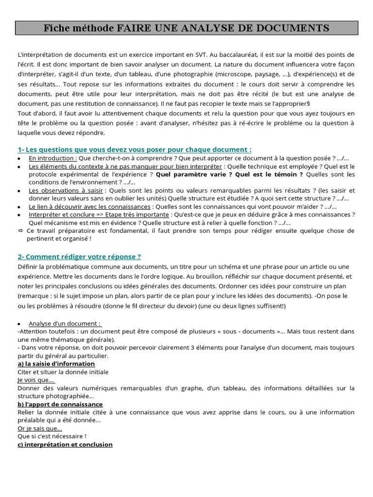 Méthode d'analyse de documents en SVT | PDF | Document | Sujet (Grammaire)