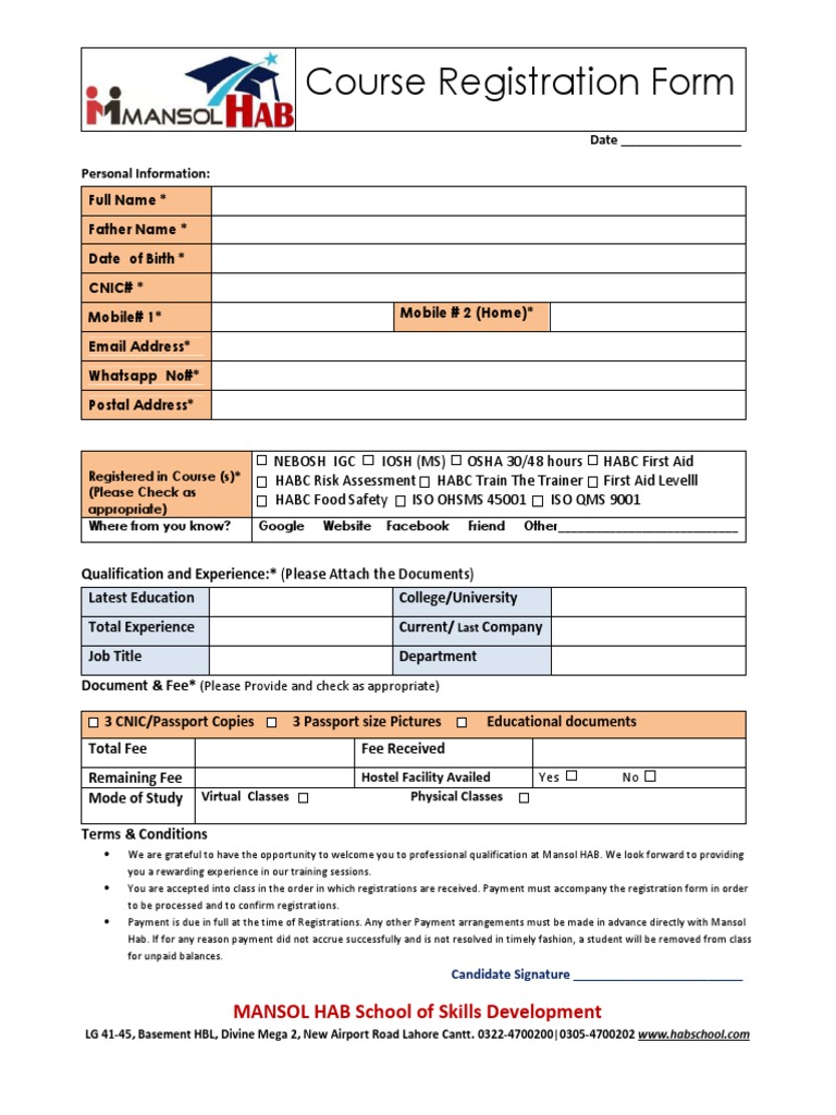 Mansol HAB Course Registration Form | PDF