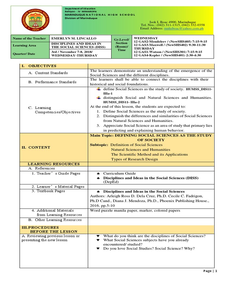 Social Sciences Lesson Plan | PDF | Science | Social Sciences