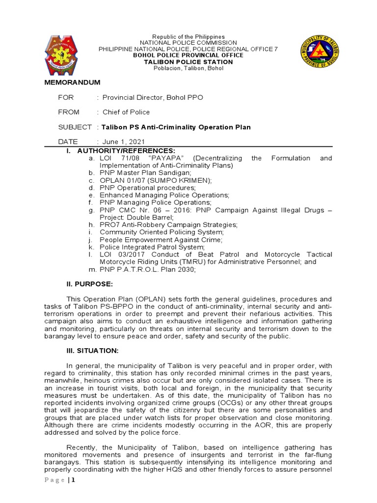 Anti-Criminality Operation Plan June 2021 | PDF | Police | Patrol