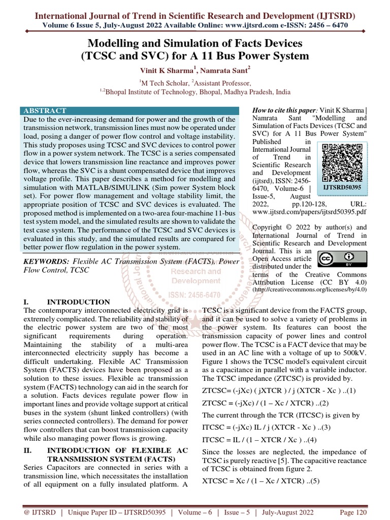 Modelling And Simulation Of Facts Devices Tcsc And Svc For A 11 Bus Power System Pdf