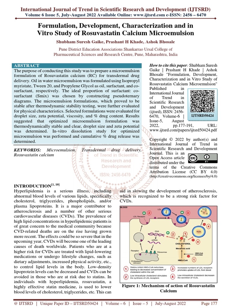 Formulation, Development, Characterization and in Vitro Study of Rosuvastatin Calcium ...