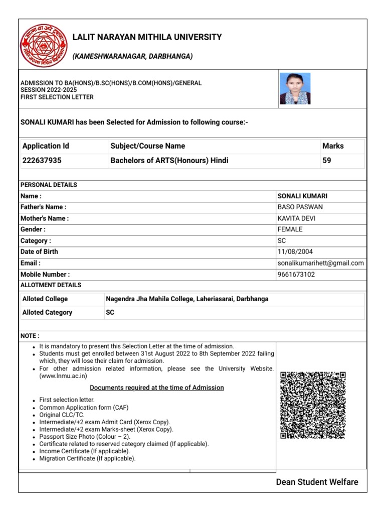 Selection Letter | PDF