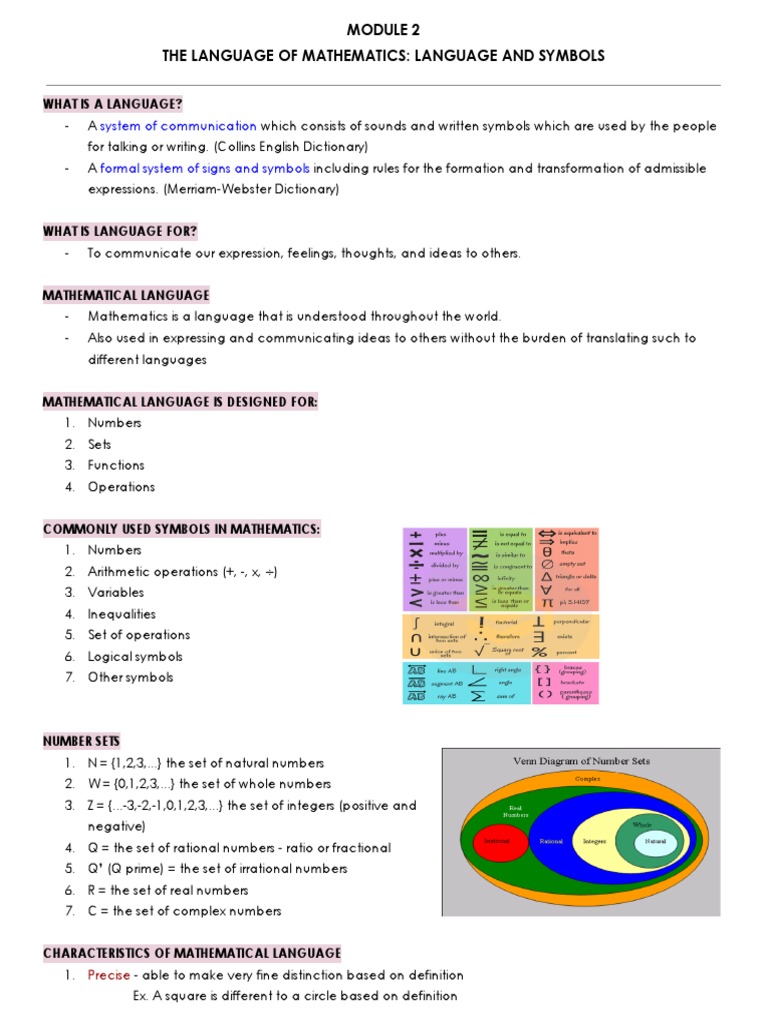Module 2 Mathematical Language | PDF | Numbers | English Language