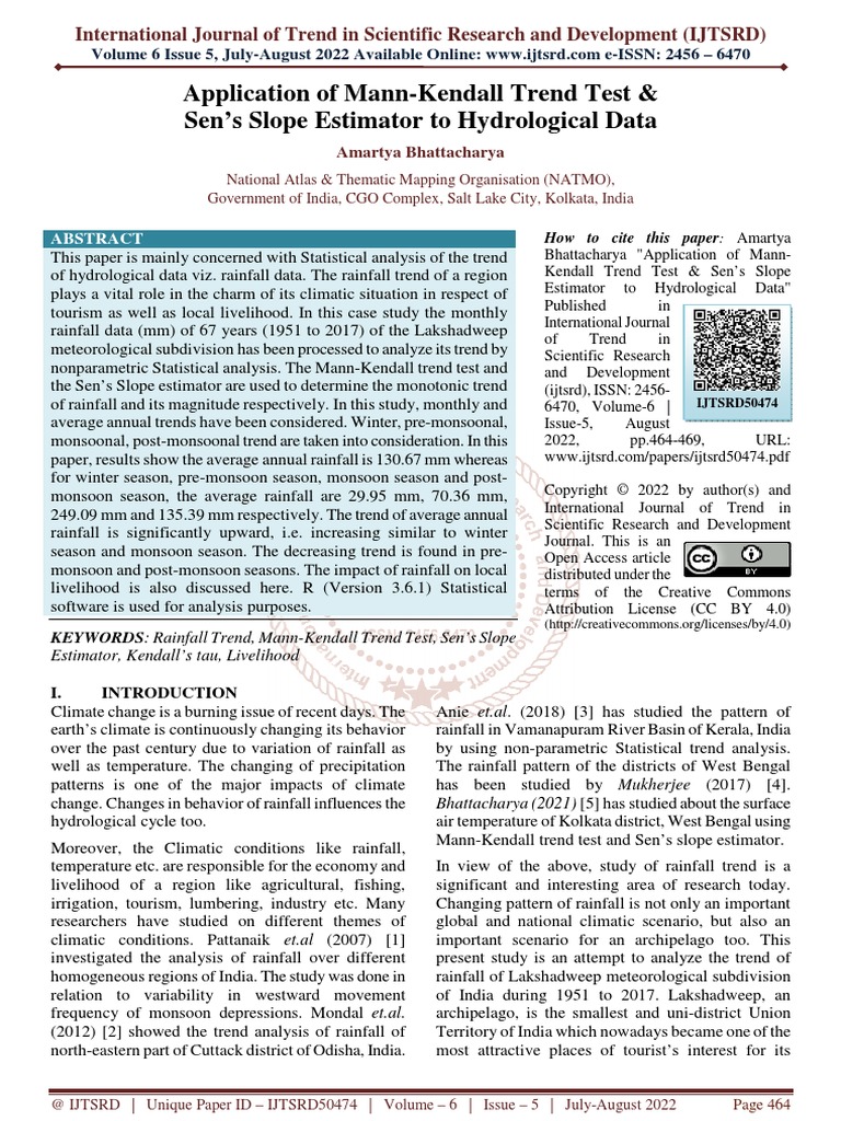 Application of Mann Kendall Trend Test and Sen's Slope Estimator To ...