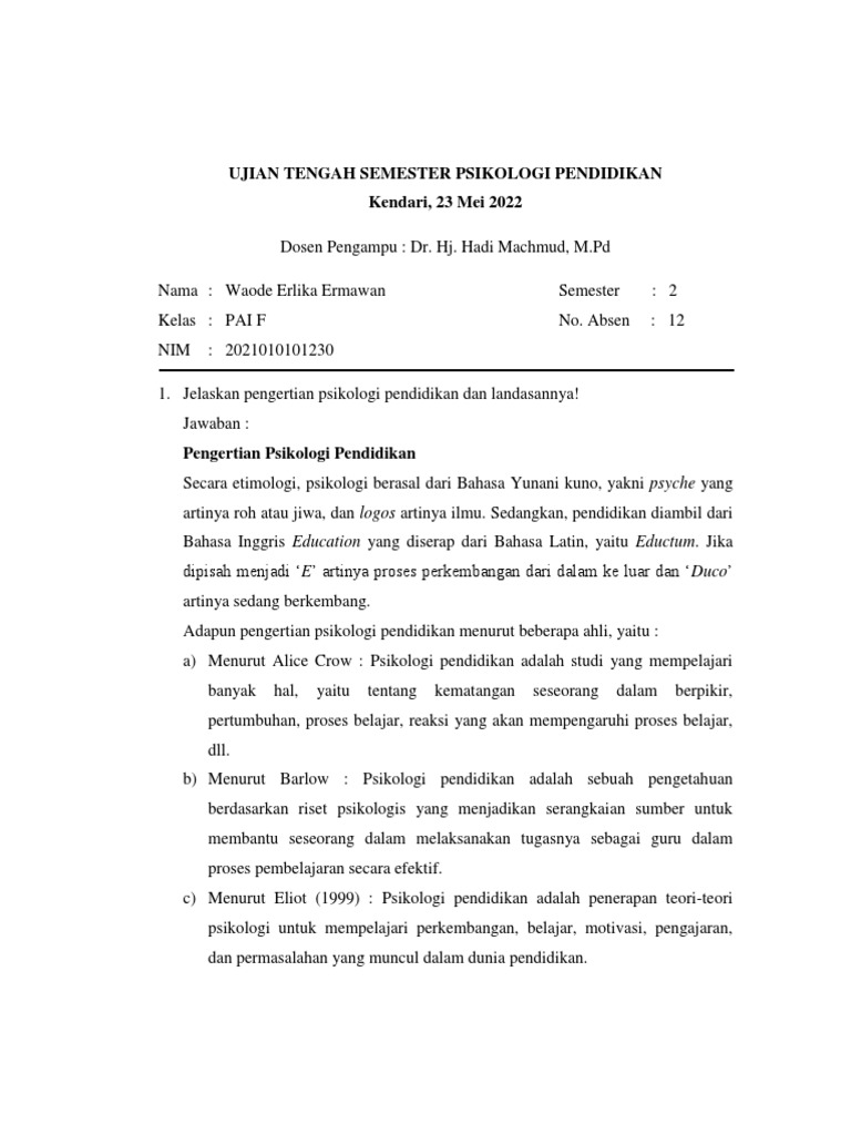 Psikologi Pendidikan: Definisi dan Landasan | PDF
