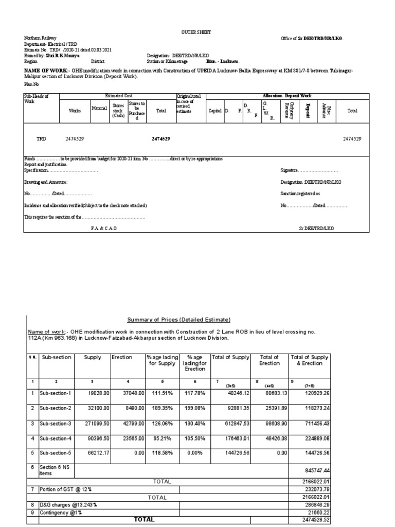 SOR Detailed Estimate ROB ROUGH | PDF | Foundation (Engineering) | Insulator (Electricity)