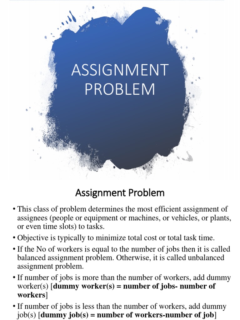 Assignment Problem | PDF | Mathematical Optimization | Mathematical ... Assignment Problem | PDF | Mathematical Optimization | Mathematical ...