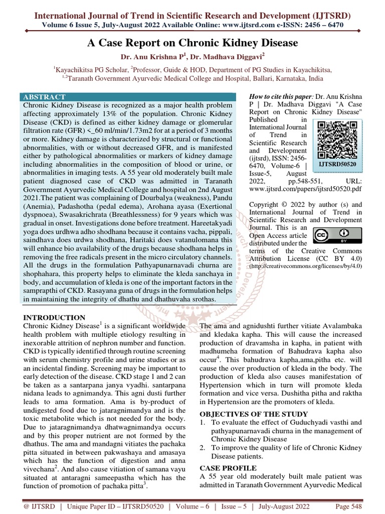A Case Report on Chronic Kidney Disease | PDF | Chronic Kidney Disease ...