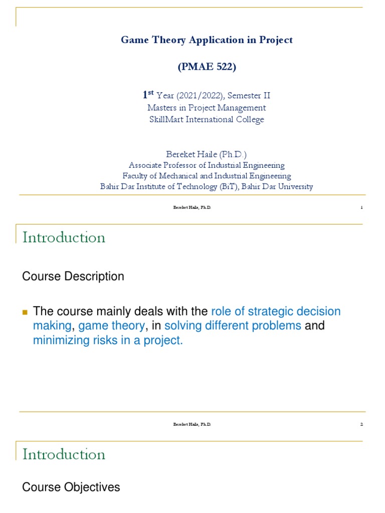 Game Theory Application in Project 2021 - 2022 - All | PDF | Game Theory | Mathematical Economics