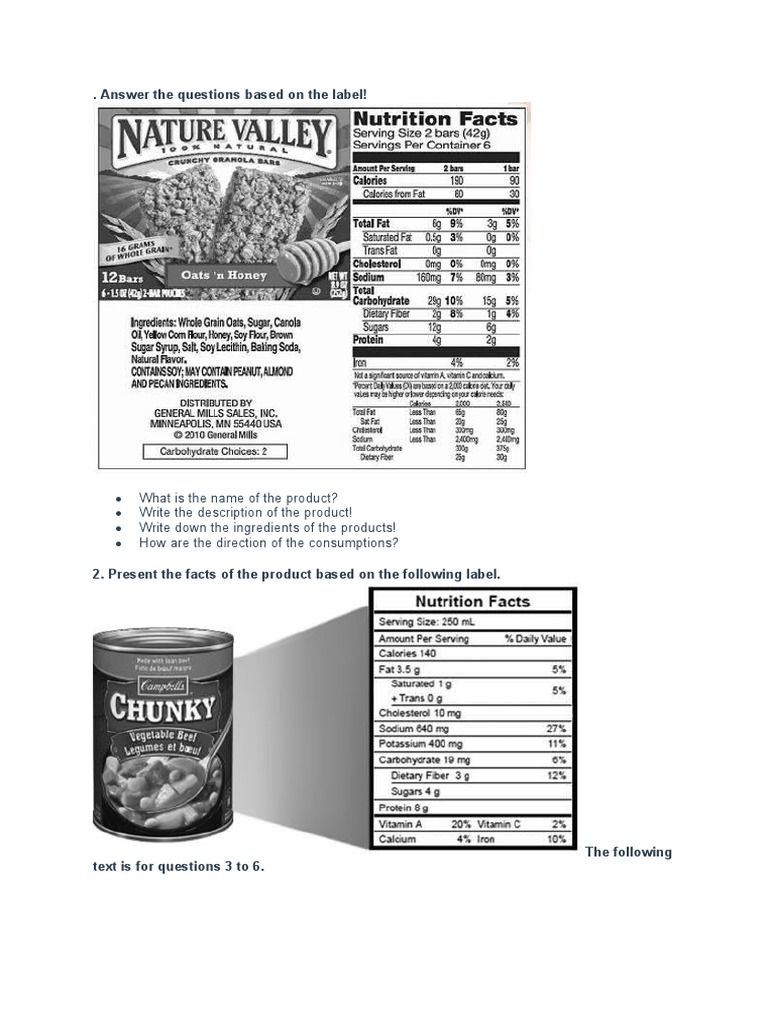 Soal Bing Label | PDF | Food And Drink | Nutrition