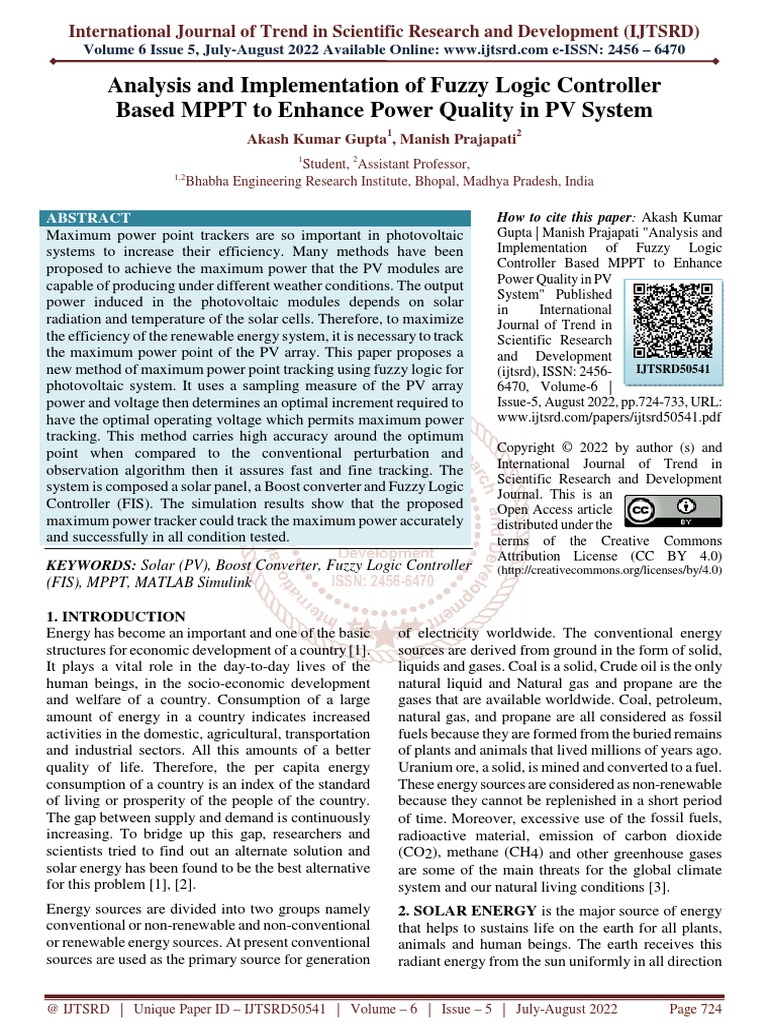 Analysis And Implementation Of Fuzzy Logic Controller Based Mppt To