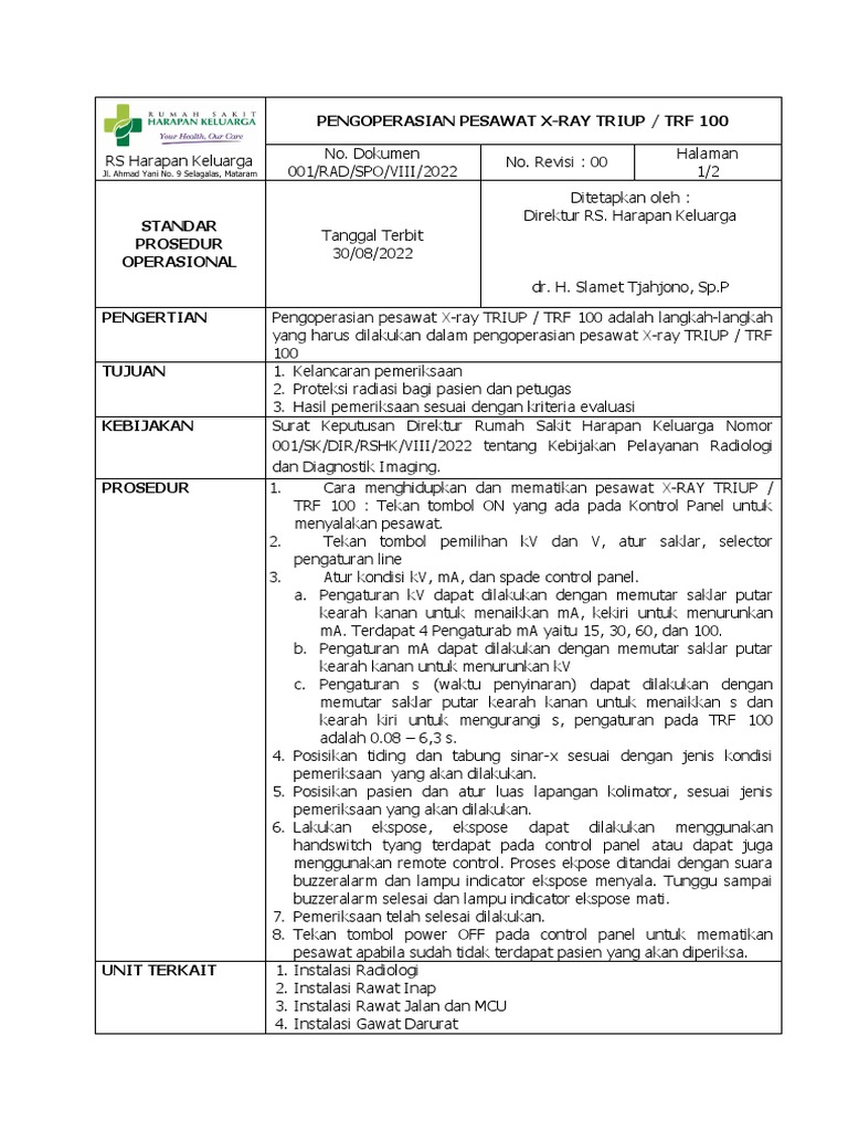 Spo Pengoperasian Alat Triup TRF 100 | PDF