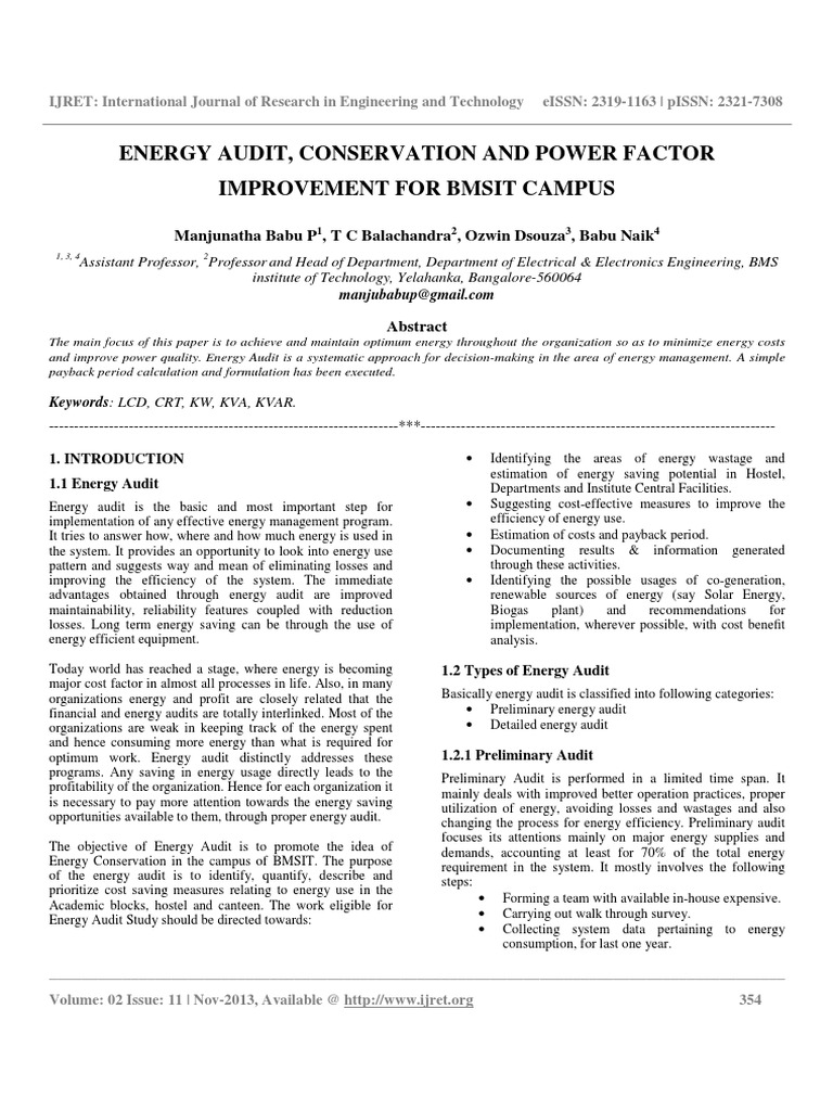 Energy Audit and Conservation at BMSIT | PDF | Electric Power | Audit