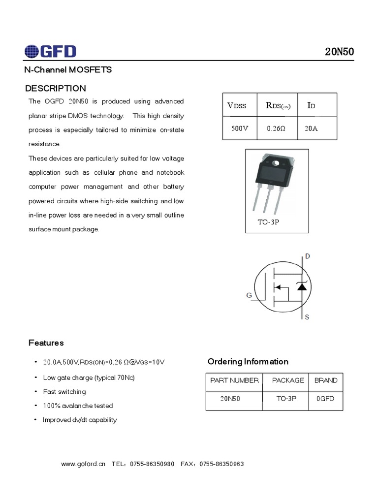 20N50 Ogfd | PDF | Field Effect Transistor | Mosfet