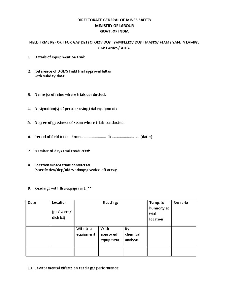Form For Field Trial Report of Equipment-Material | Download Free PDF ...