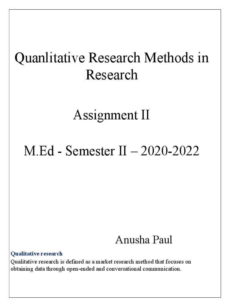 Assignment 2 - Quanlitative Research Methods | PDF | Qualitative ...