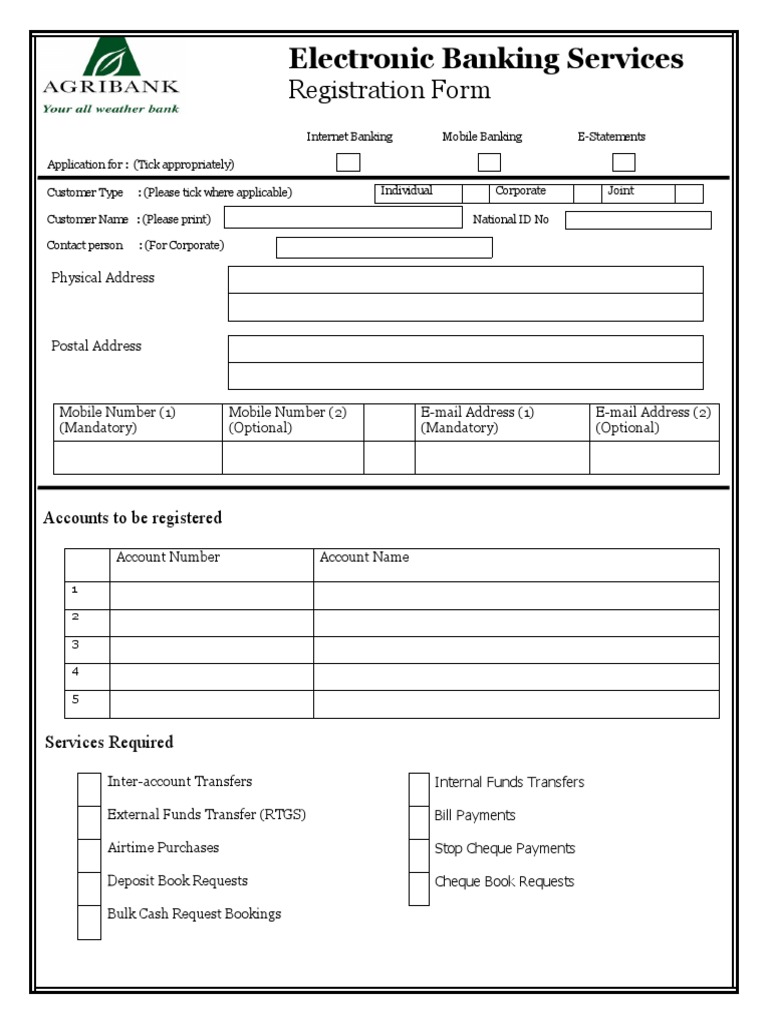 Electronic Banking Registration Form | PDF | Online Banking | Banks ...