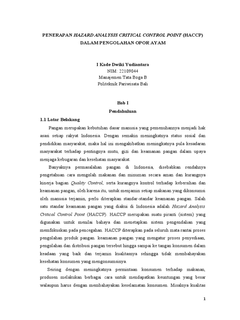 (HSK) Penerapan Hazard Analysis Critical Control Point Pada Opor Ayam | PDF