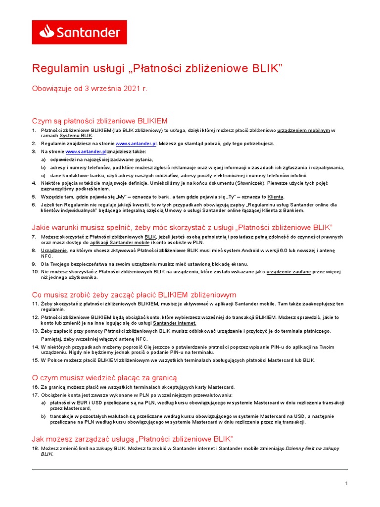 Regulamin BLIK C | PDF