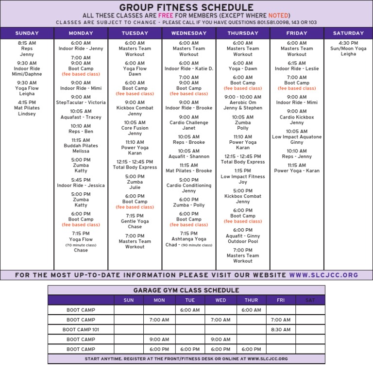 Group Fitness Class Schedule | PDF | Cooking, Food & Wine