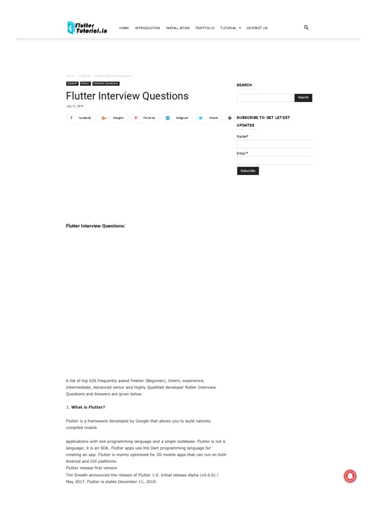 Flutter Interview Questions Top Questions Asked In Flutter Interviews Pdf Class Computer 4094