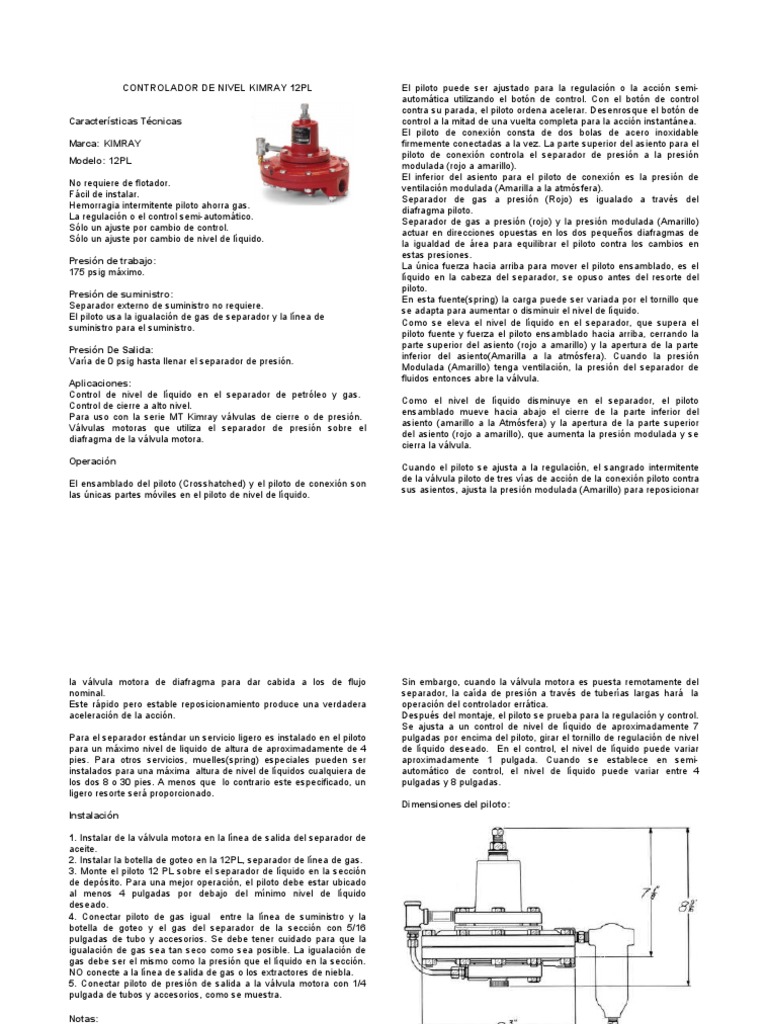 Control de Nivel Kimray 12PL | PDF | Presión | Líquidos