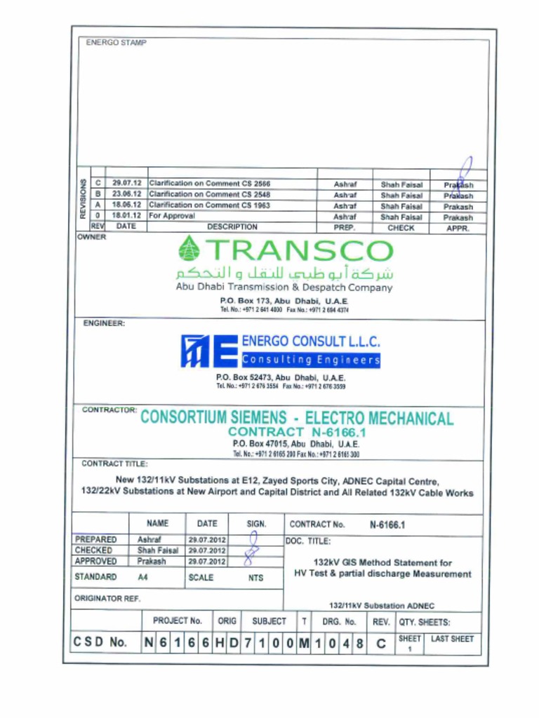 DTS 2687 - 132kV GIS Method Statement For HV Test & Partial Discharge ...